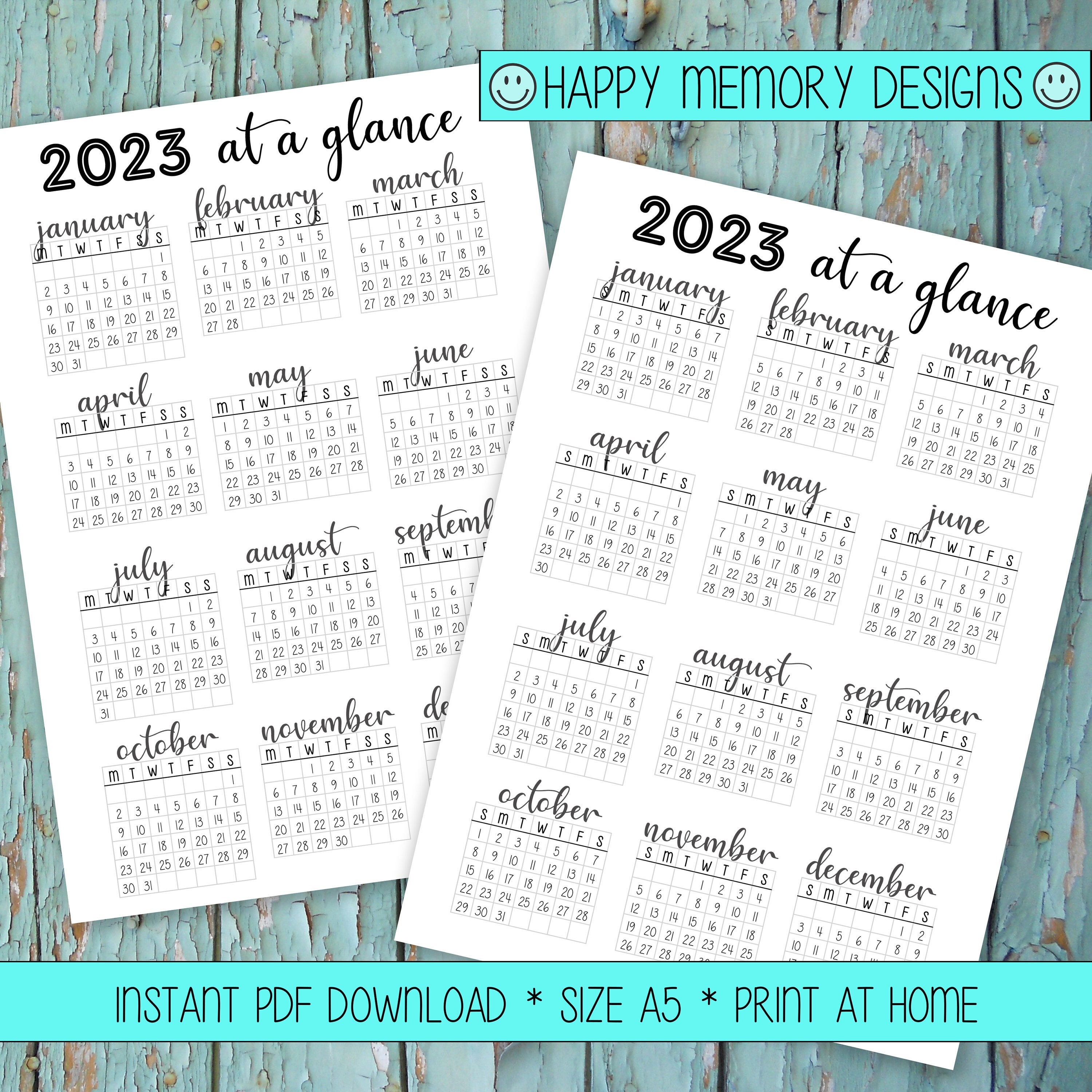 Bullet Journal Tracker 2023 Year at a Glance Calendar Digital Download ...