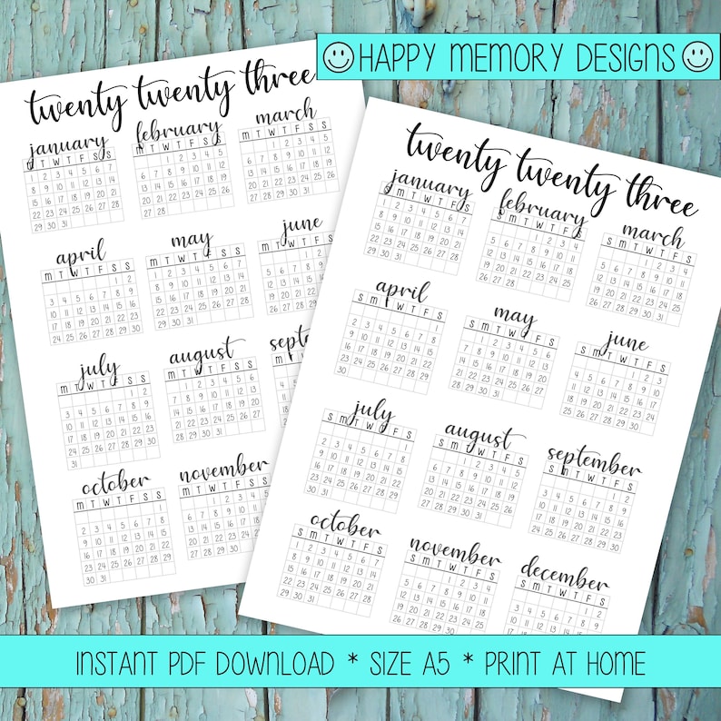 Bullet Journal Tracker - 2023 Year at a Glance Calendar - Digital ...