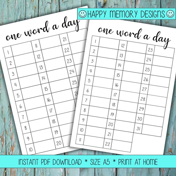 Bullet Journal one Word a Day Digital Download/ Printable - Etsy
