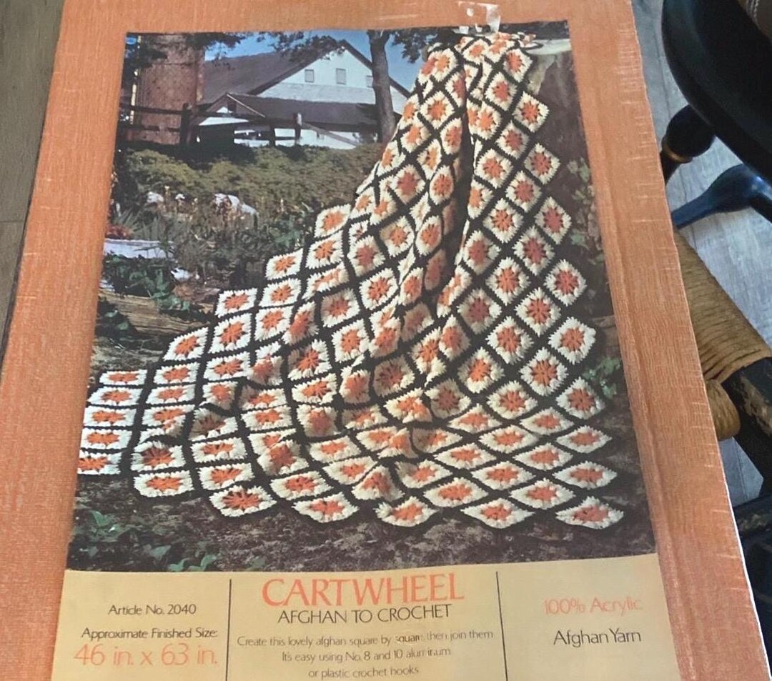 1973 Badger Mills Chicago Cartwheel Afghan Crochet Kit Orange, Deep ...