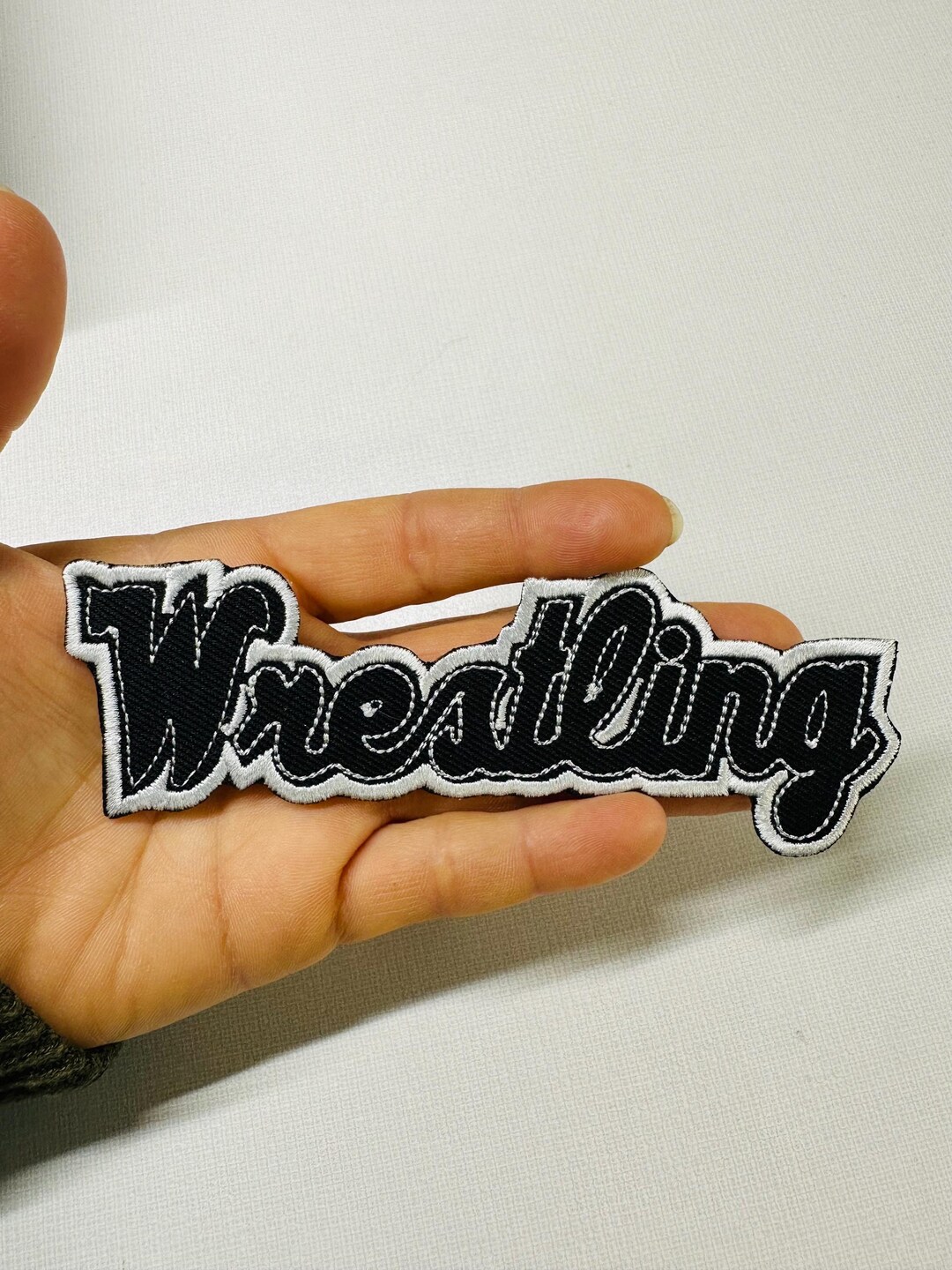 Black Cursive Wrestling Iron on Patch for Letterman Jackets, Backpacks ...