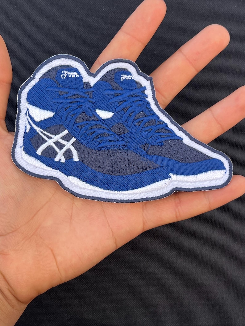 Blue ASICS Wrestling Shoes Iron on Patch for Letterman Jackets ...