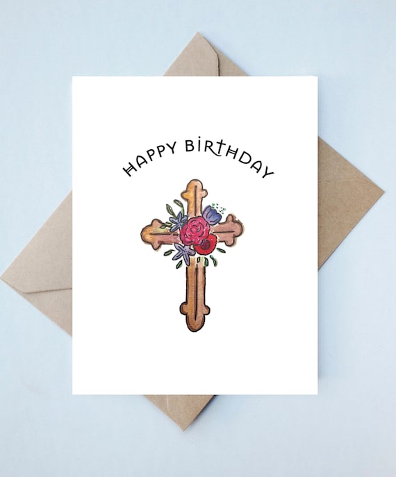 Catholic Birthday Card //Cross Catholic Handmade | Etsy