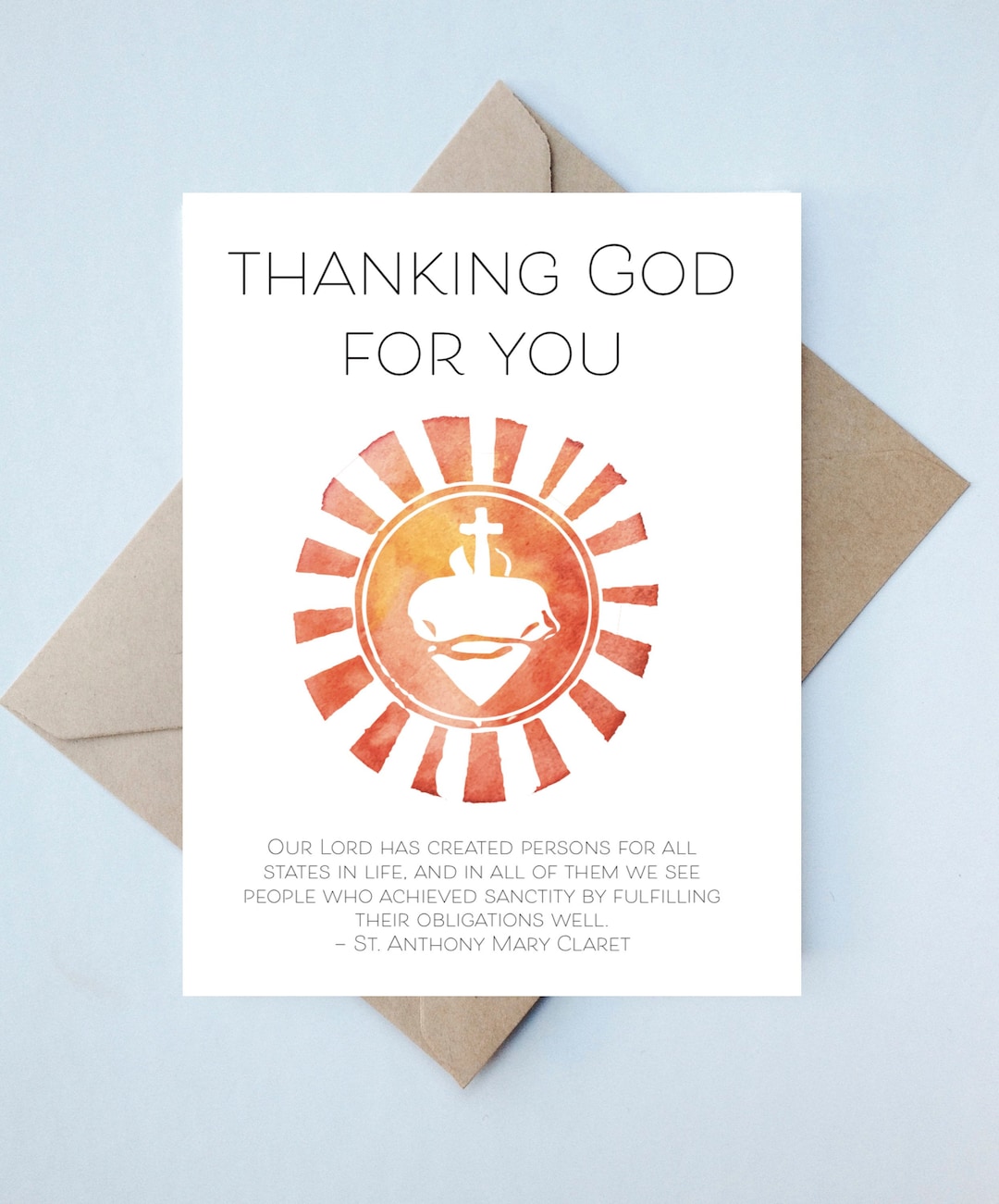 Sacred Heart Thank You Card // Catholic Thank You Handmade Watercolor ...