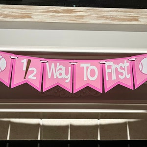 Pink Baseball 1/2 Birthday Banner Half Way to First Banner - Etsy