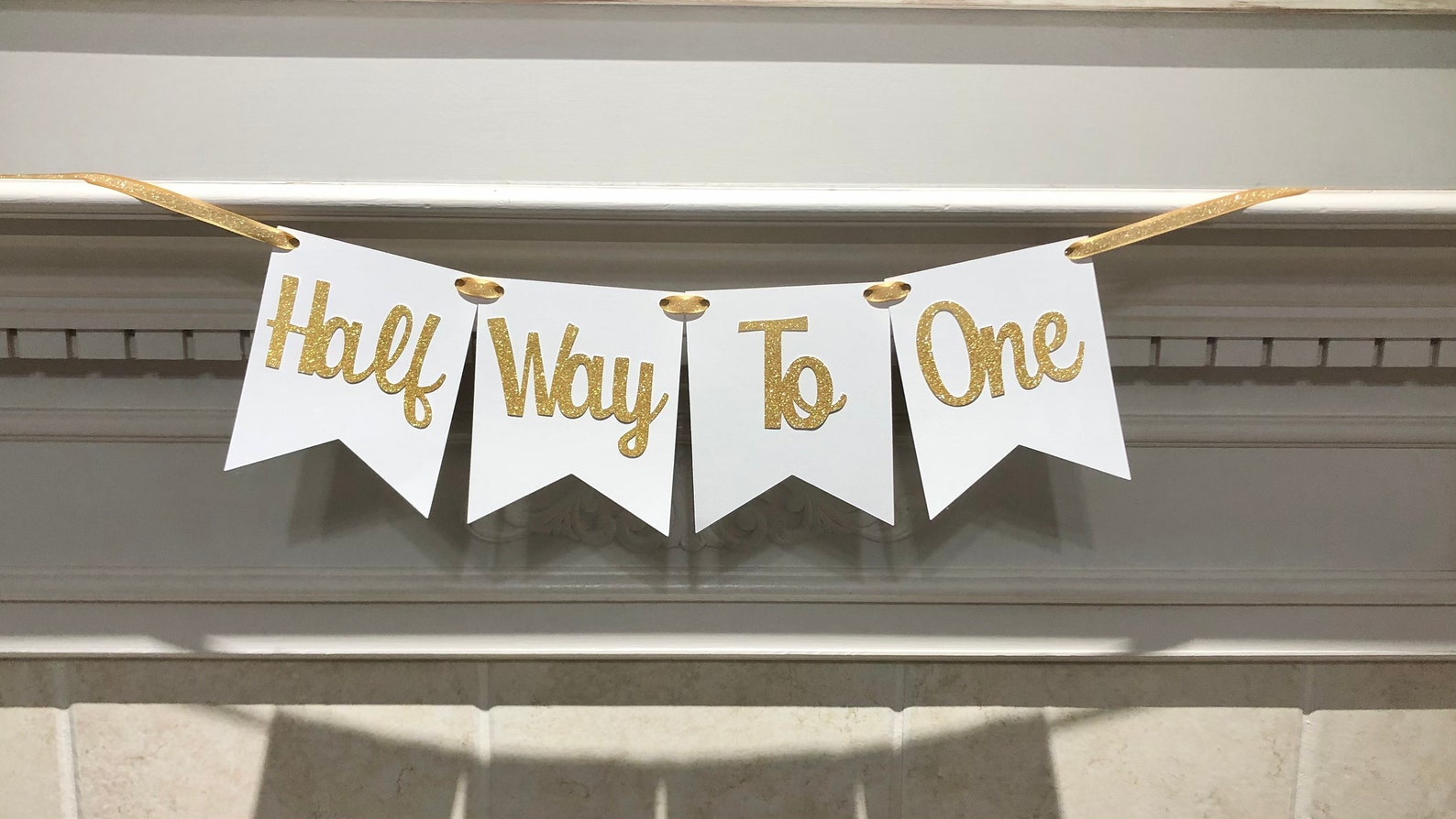 Half Way to One Gold and White Bannerphoto Prop Half - Etsy