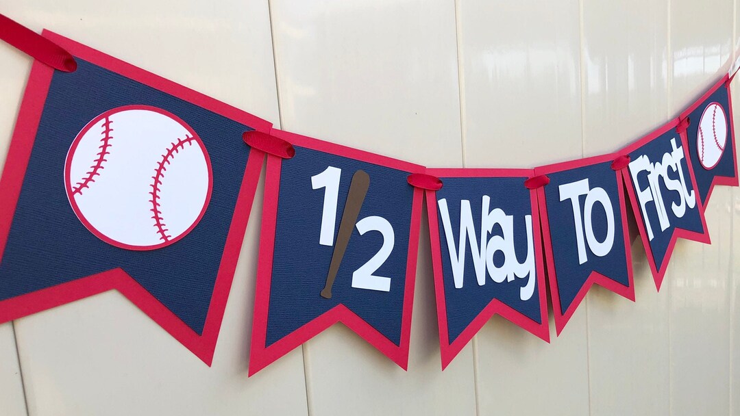 Baseball 1/2 Birthday Banner, Half Way to First Banner, Baseball Theme ...