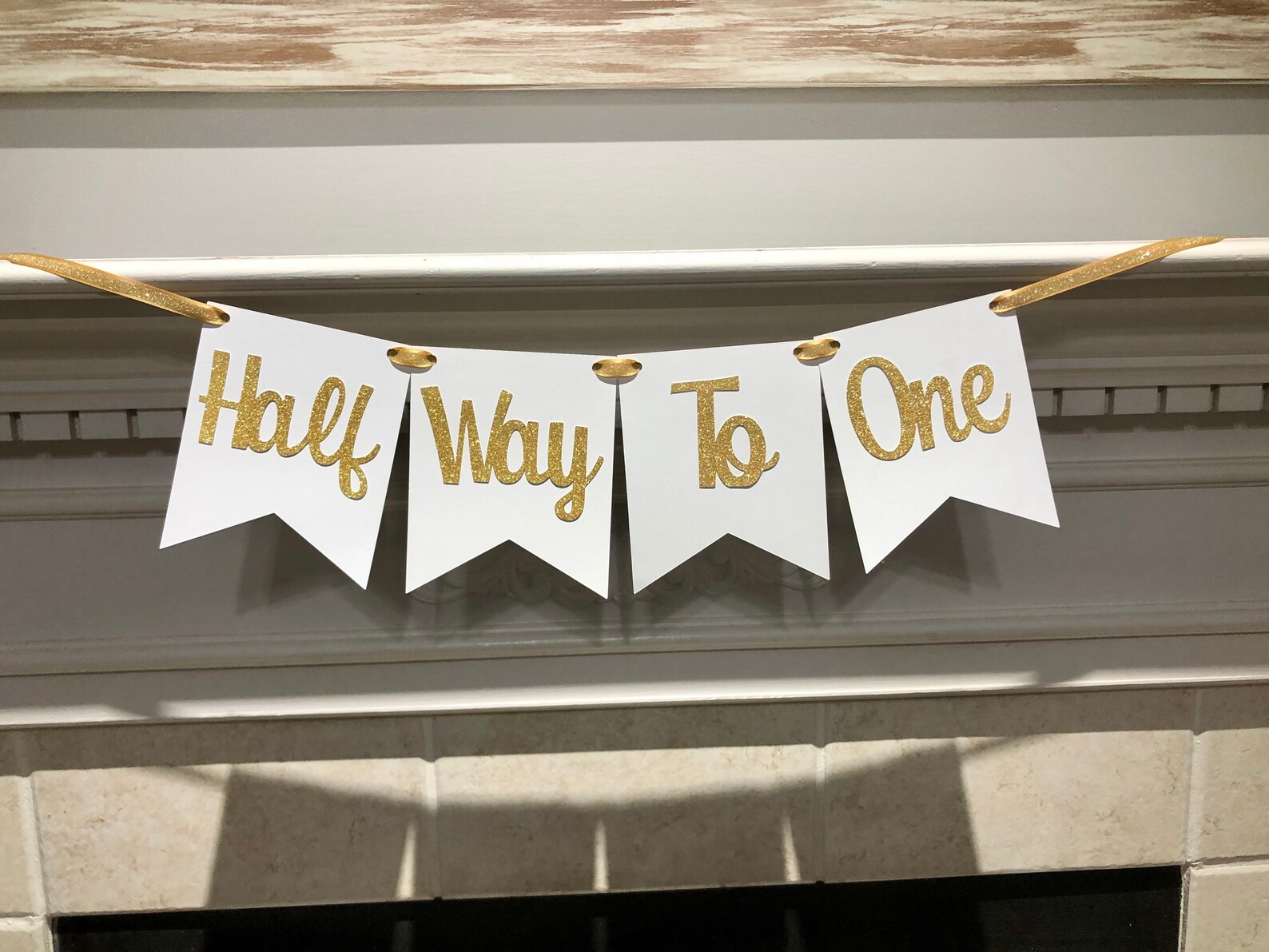 Half Way to One Gold and White Bannerphoto Prop Half - Etsy