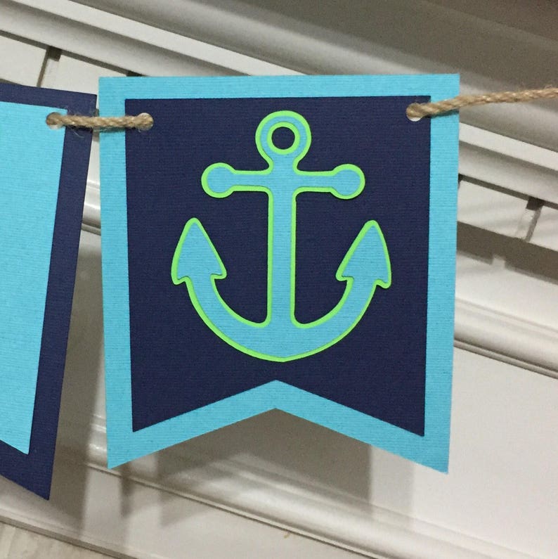 Nautical I am 1 banner Whale and Anchor Aqua Navy Lime | Etsy
