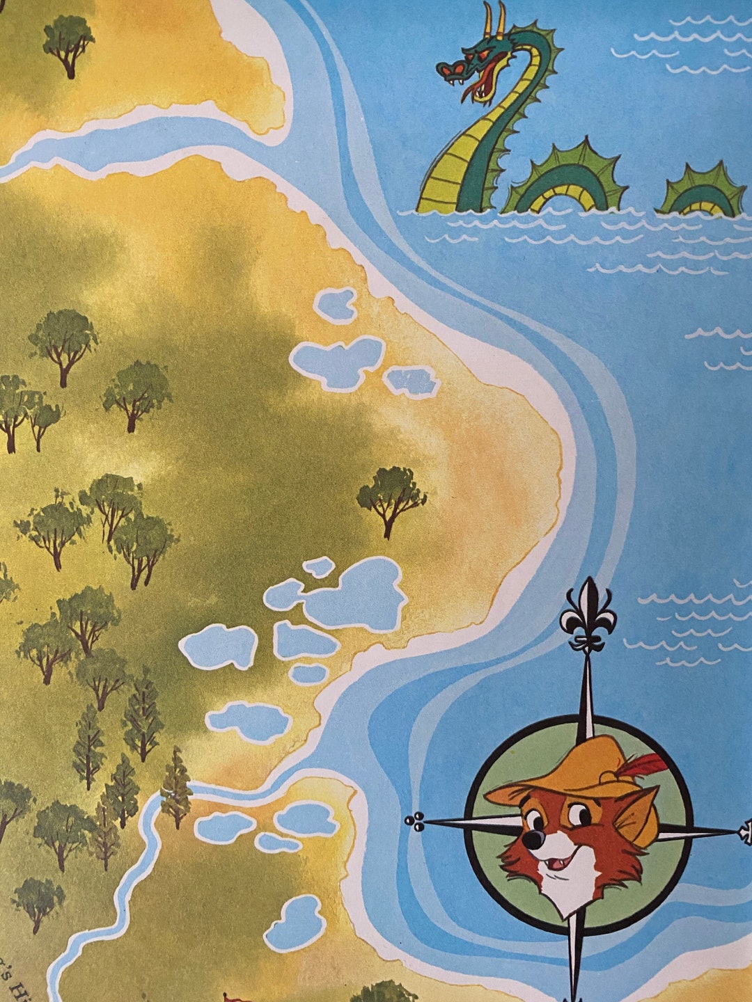 Robin Hood Map - Vintage Disney Storybook Illustration - 1973 - Framed ...