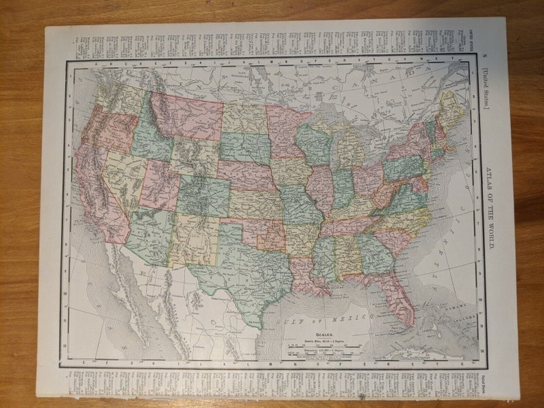 Antique United States Map 1899 Atlas Central America Flip Multicolored ...