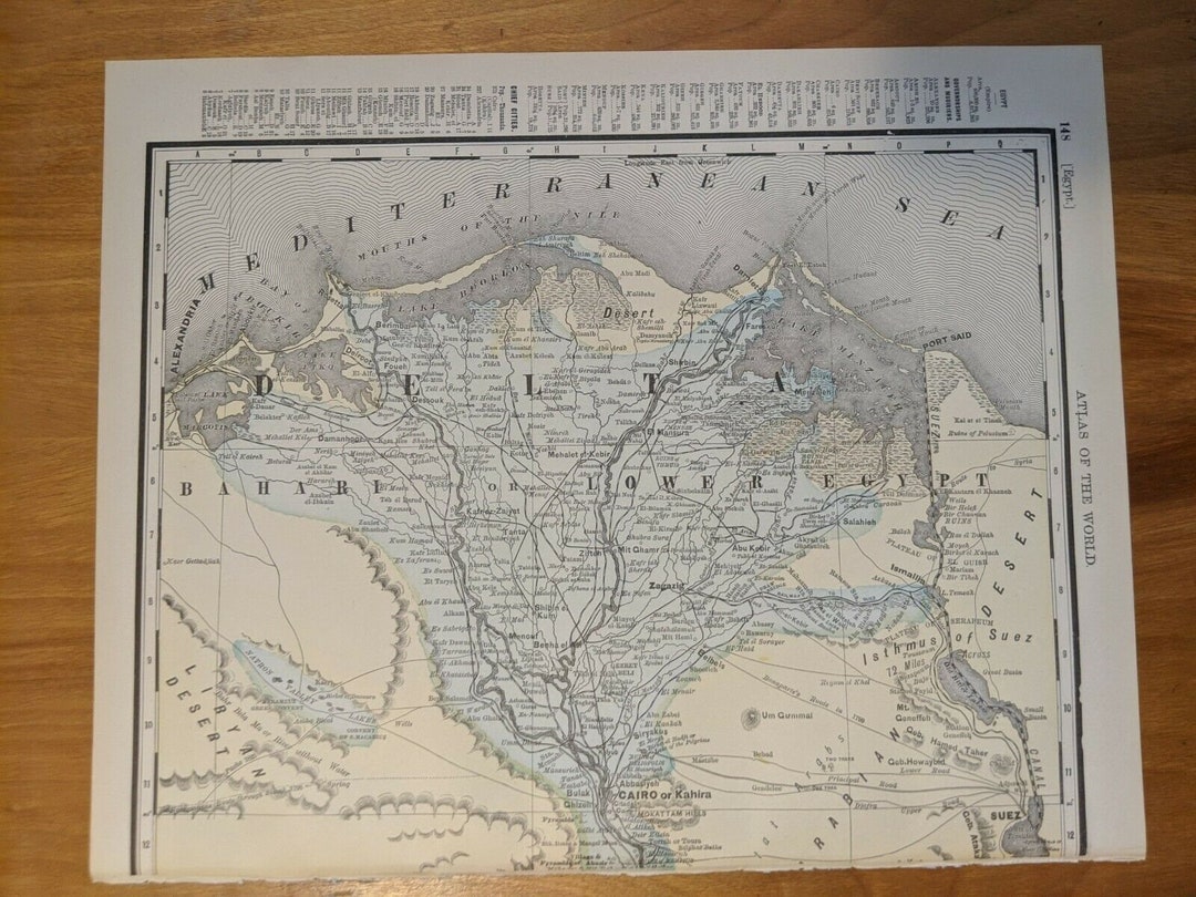 Antique Nile River Delta Egypt Map 1899 Atlas Multicolored - Etsy