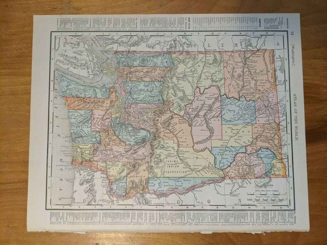 Antique State of Washington Map 1899 Atlas Oregon Flip Multicolored - Etsy