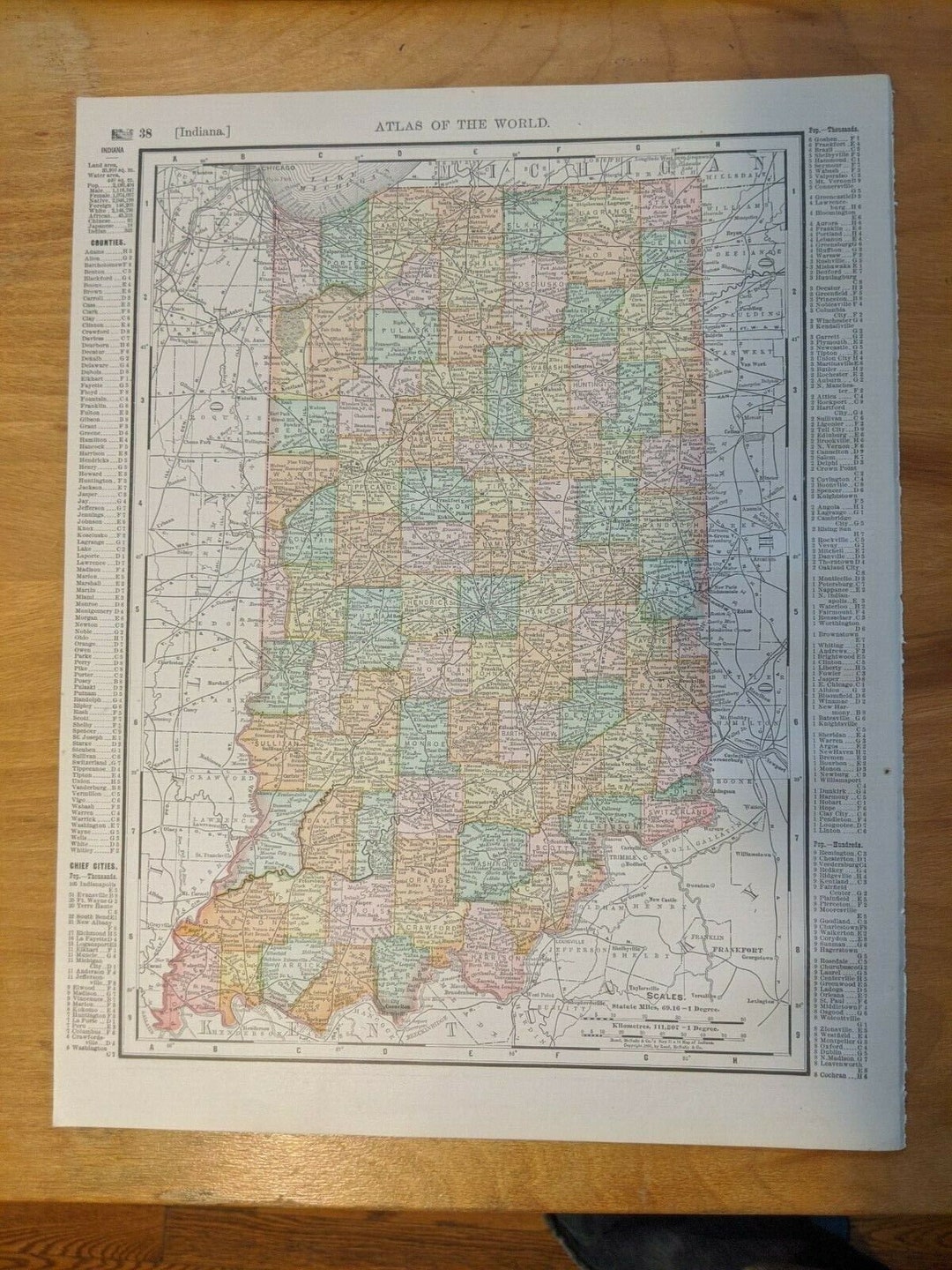 Antique State of Indiana Map 1899 Atlas City of Cleveland Flip ...