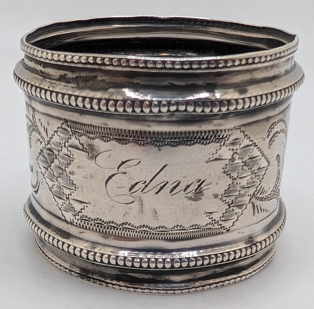 Antique Coin Silver Brite Cut Napkin Ring "edna" Name Engraving, as Is ...