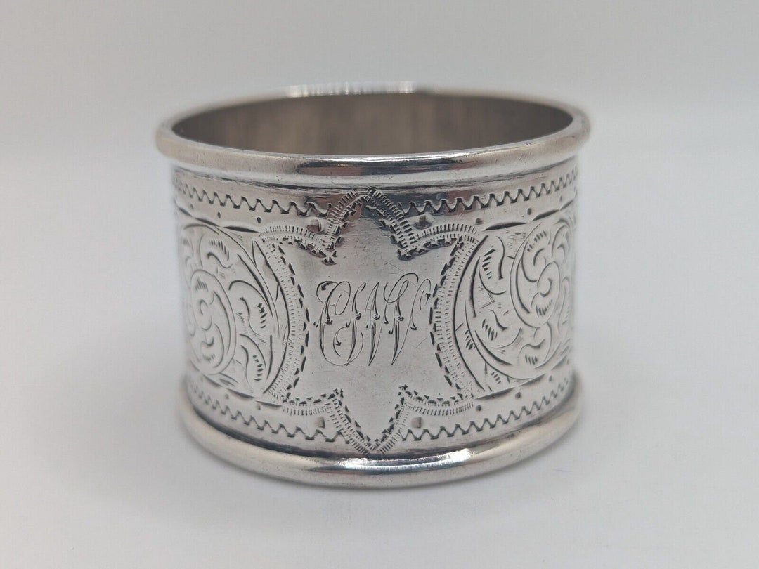 Antique English Sterling Silver Napkin Ring "cw" Initials Engraving ...