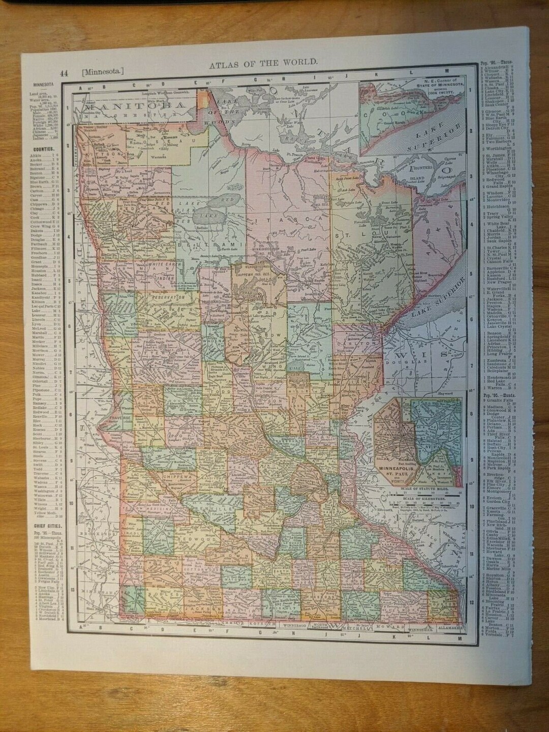 Antique State of Minnesota Map 1899 Atlas Wisconsin Flip Multicolored ...