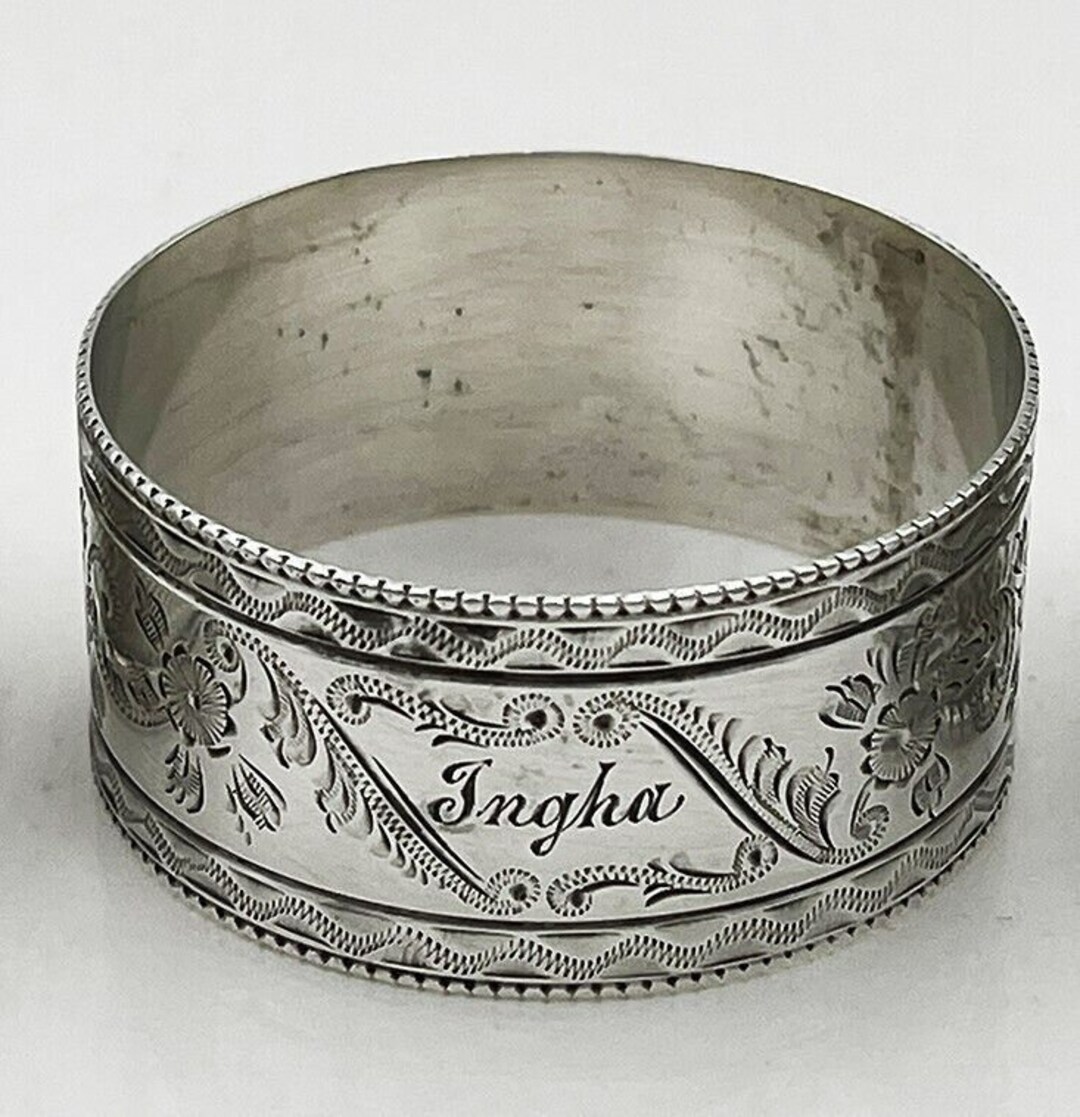 Antique English Sterling Silver Brite Cut Napkin Ring "ingha" Engraving ...