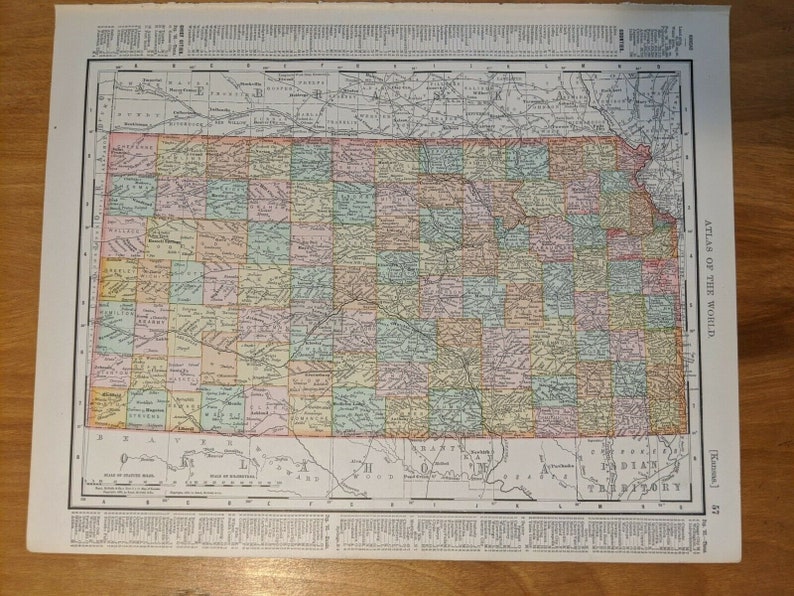 Antique State of Kansas Map 1899 Atlas State of Nebraska Flip - Etsy