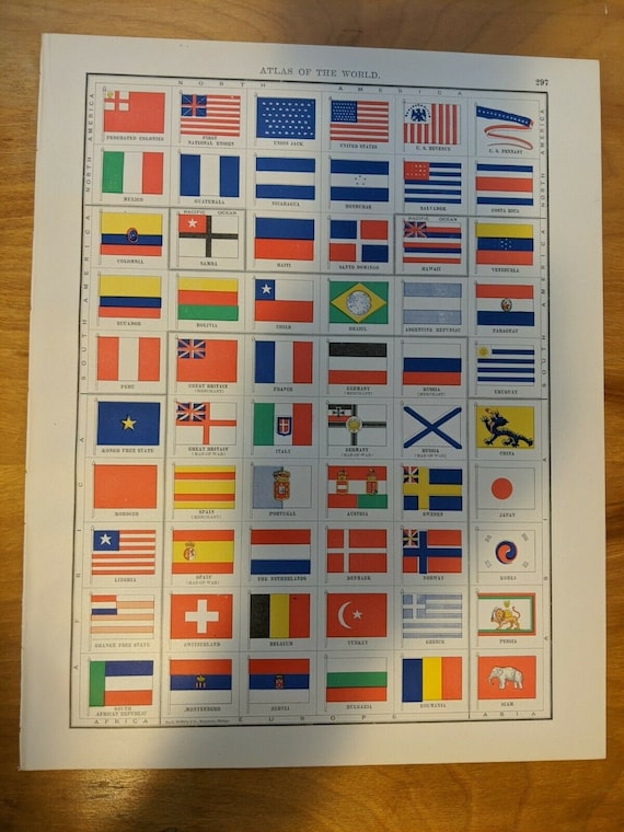 Antique Flags of the World 1899 Atlas Educational Page | Etsy