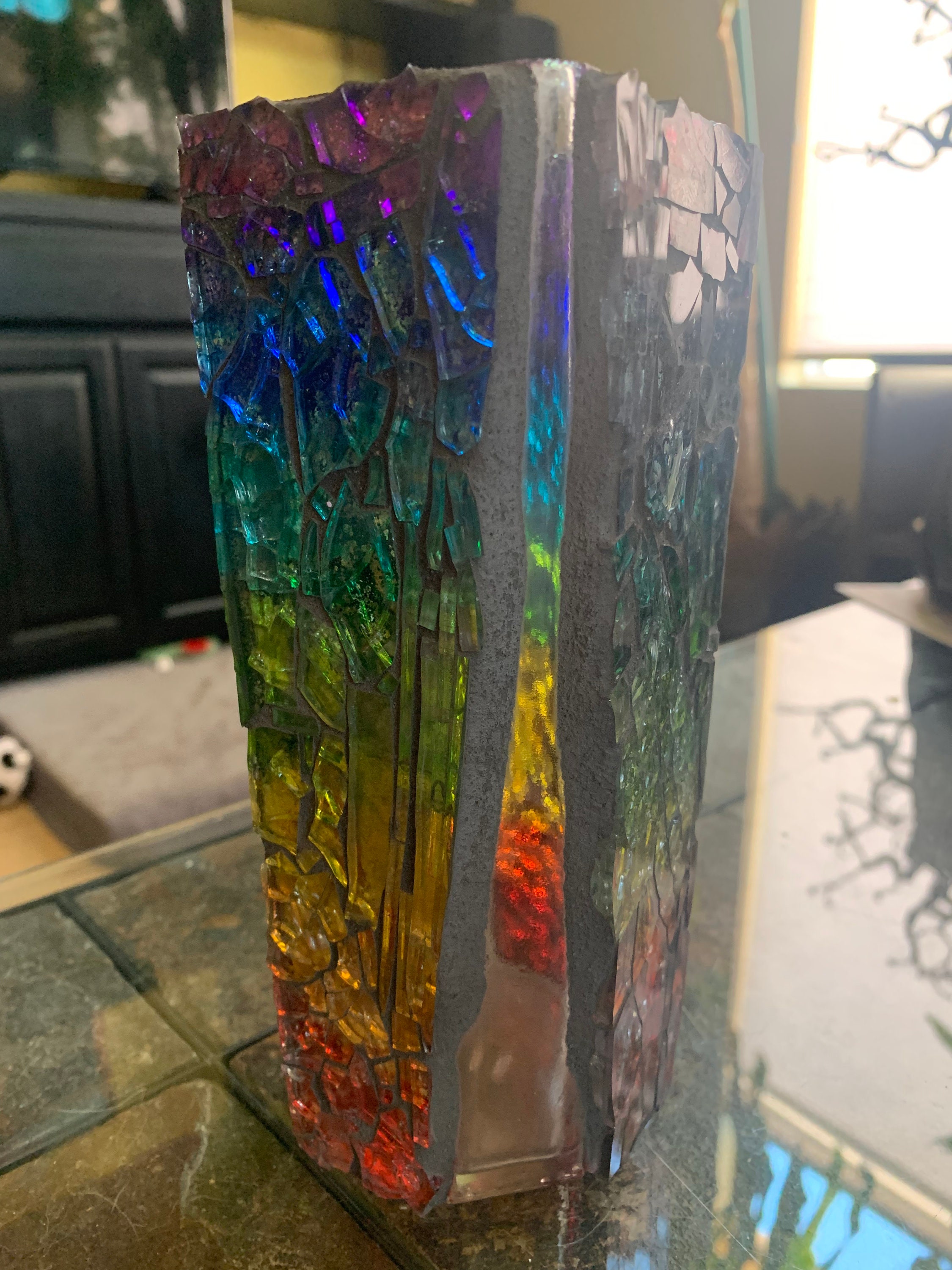 Chakra Mosaic Glass Vase // Mosaic Candle Holder // Mosaic Vase ...