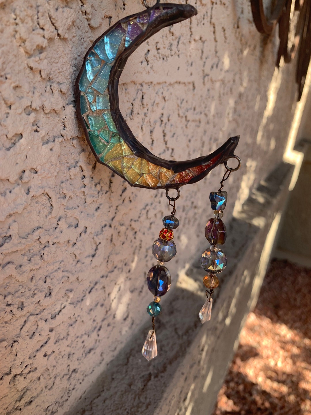 Moon Sun Stars//glass Mirror//stained Glass//sun Catcher//handmade in ...