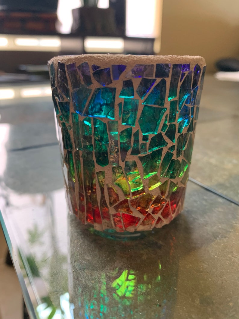Chakra Mosaic Votive Holder//glass Mosaics//candle Holders//handmade in ...