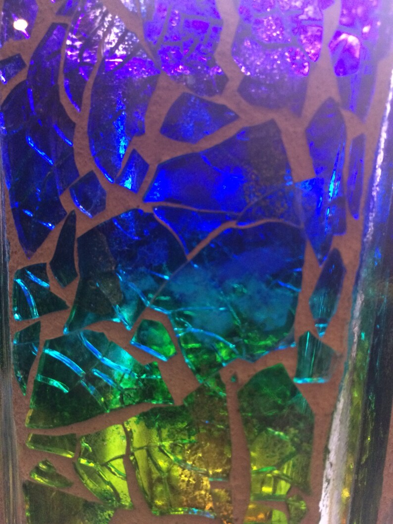 Chakra Mosaic Glass Vase // Mosaic Candle Holder // Mosaic Vase ...