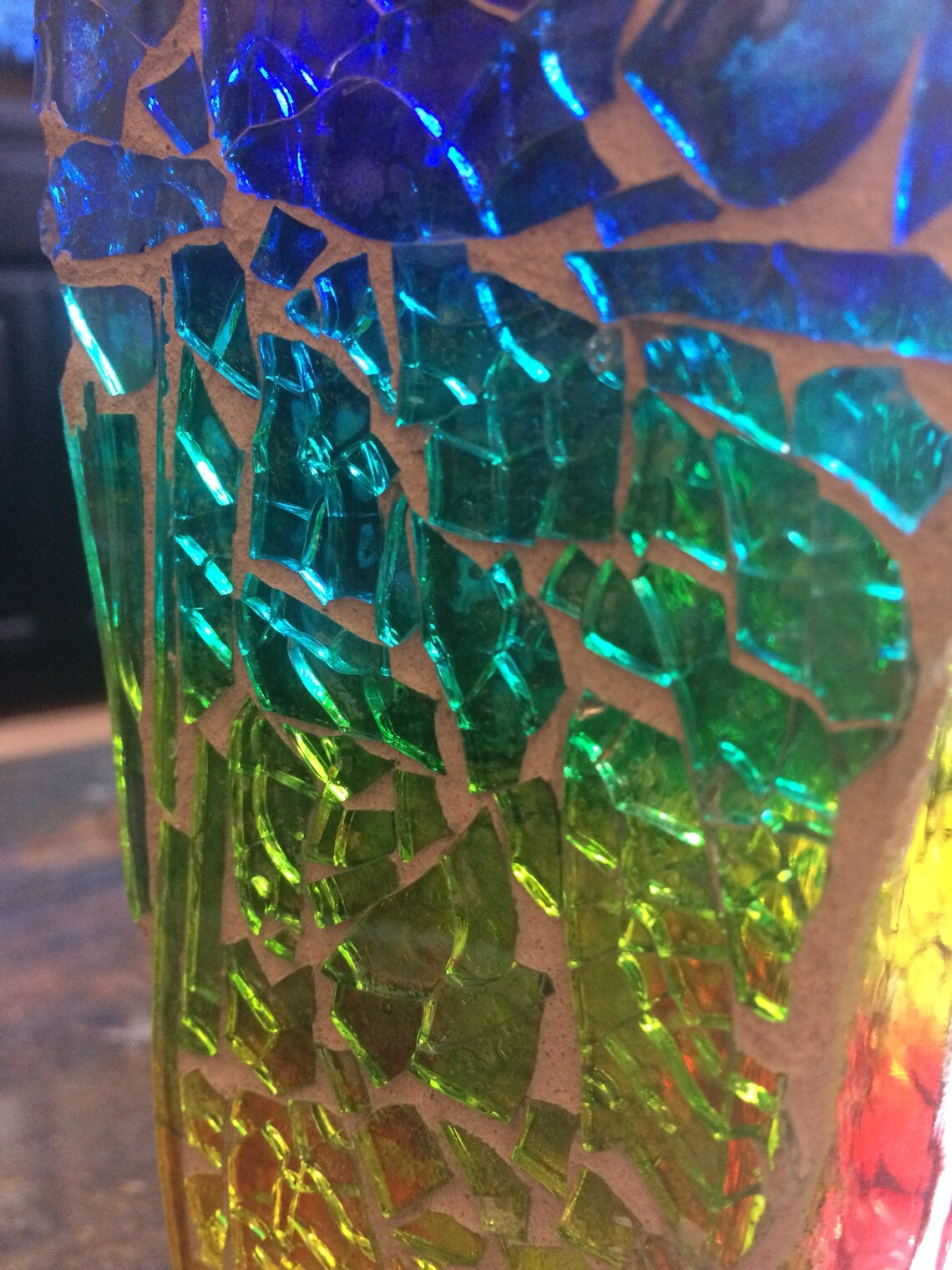 Chakra Mosaic Glass Vase // Mosaic Candle Holder // Mosaic Vase ...