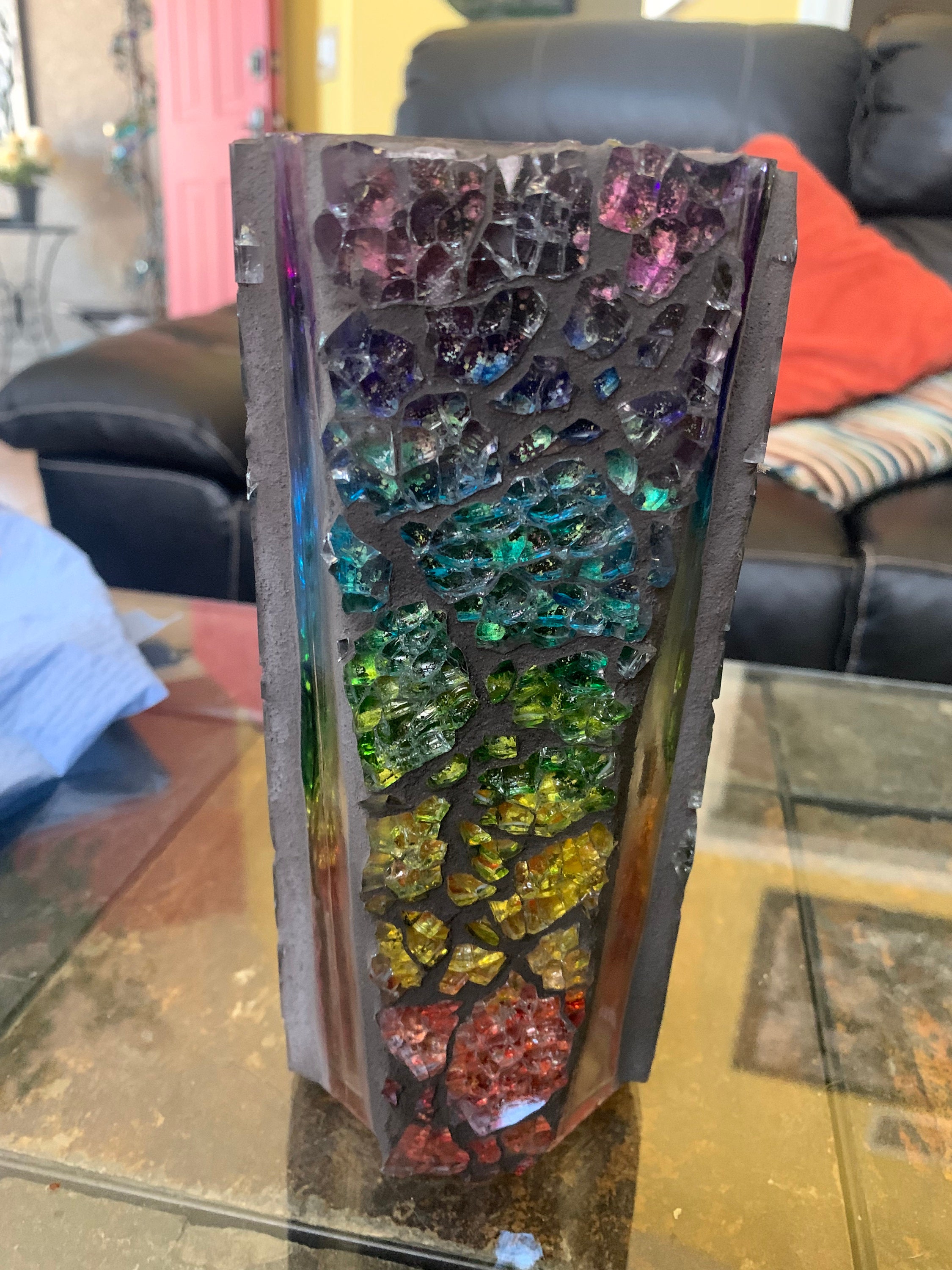Chakra Mosaic Glass Vase // Mosaic Candle Holder // Mosaic Vase ...
