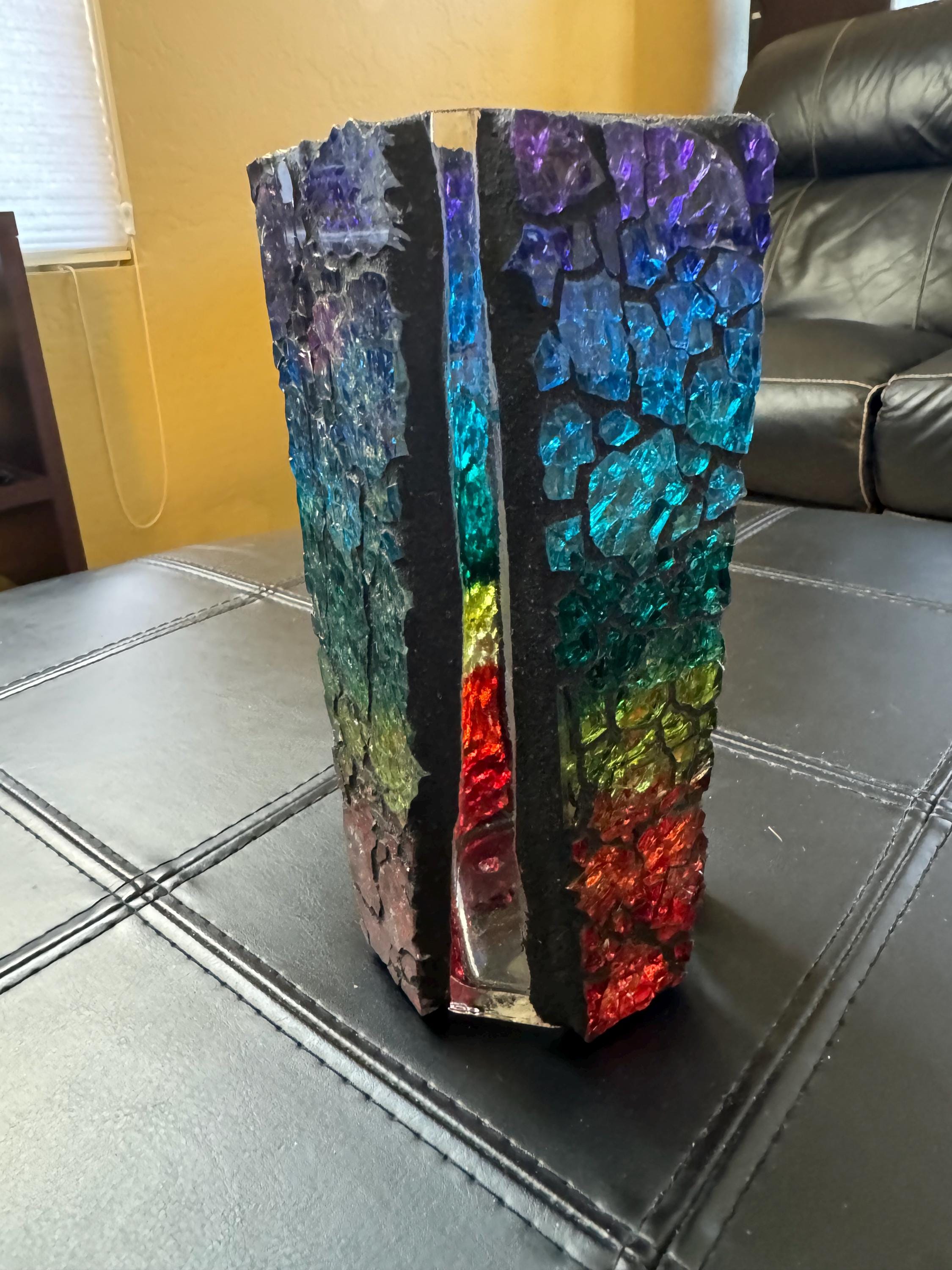 Chakra Mosaic Glass Vase // Mosaic Candle Holder // Mosaic Vase ...