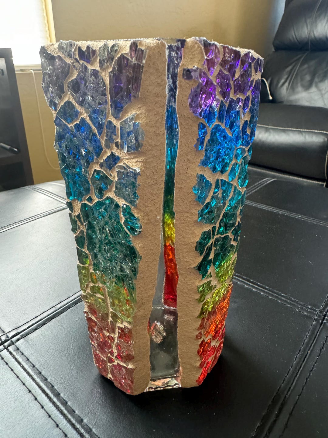 Chakra Mosaic Glass Vase // Mosaic Candle Holder // Mosaic Vase ...