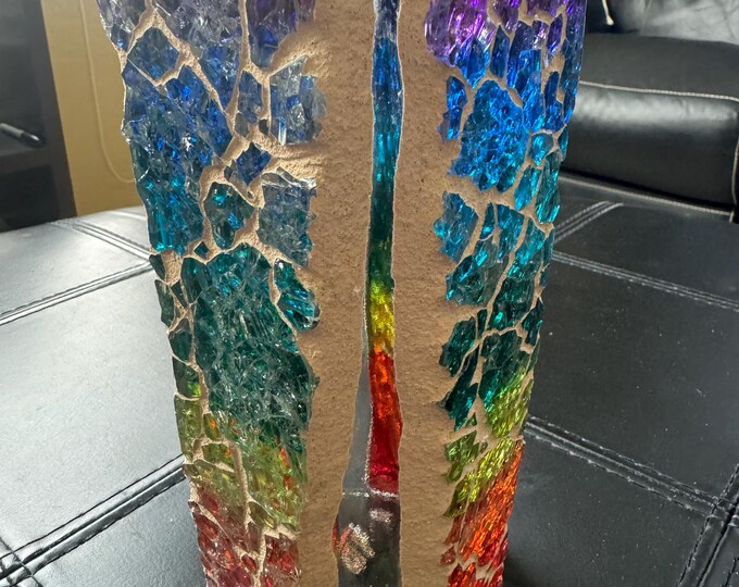 Chakra Mosaic Glass Vase // Mosaic Candle Holder // Mosaic Vase ...