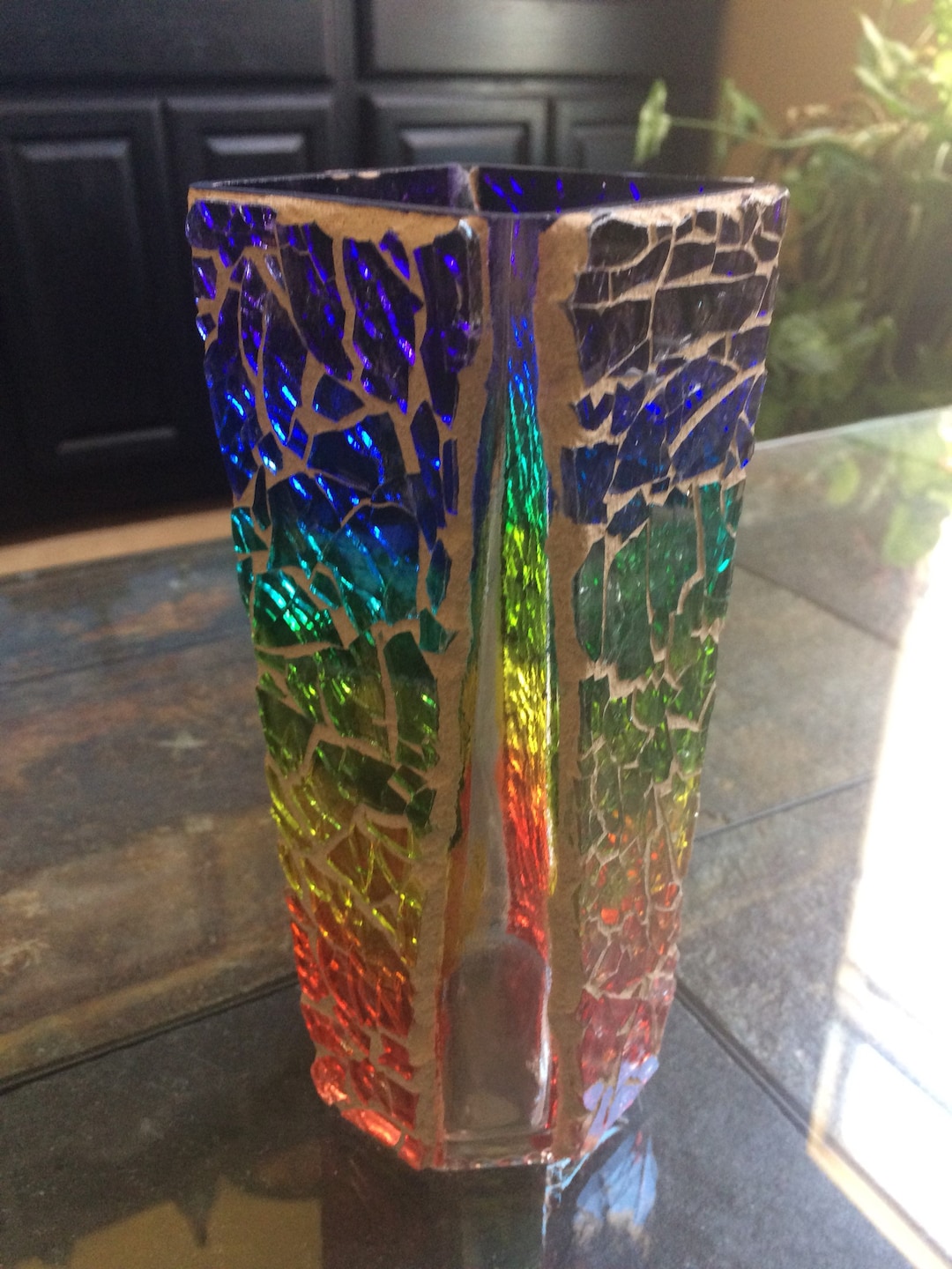 Chakra Mosaic Glass Vase // Mosaic Candle Holder // Mosaic Vase ...