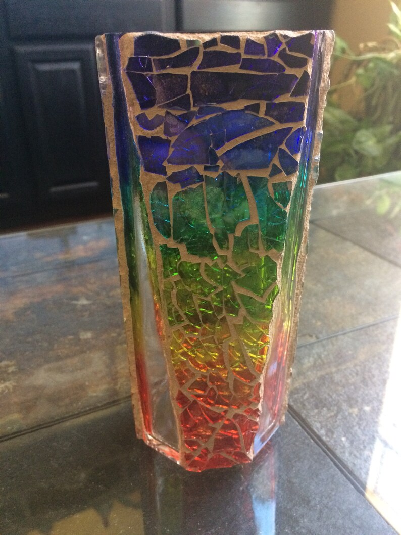 Chakra mosaic glass vase // mosaic candle holder // mosaic | Etsy