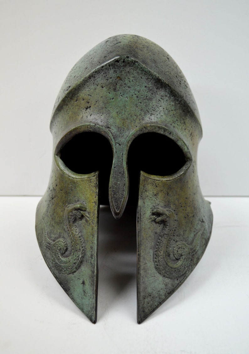 Bronze Ancient Greek Helmet, Snake Carved Replica, Real Size - Etsy