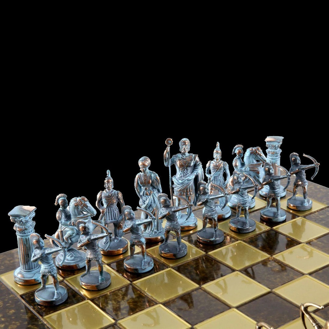 Large Archers Chess Set - Blue and Copper Pawns - Brown Chess Board - Etsy