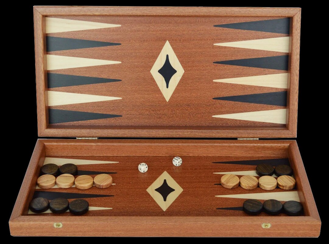 Traditional Backgammon Set With Mahogany Wood - Medium Size - Olive ...