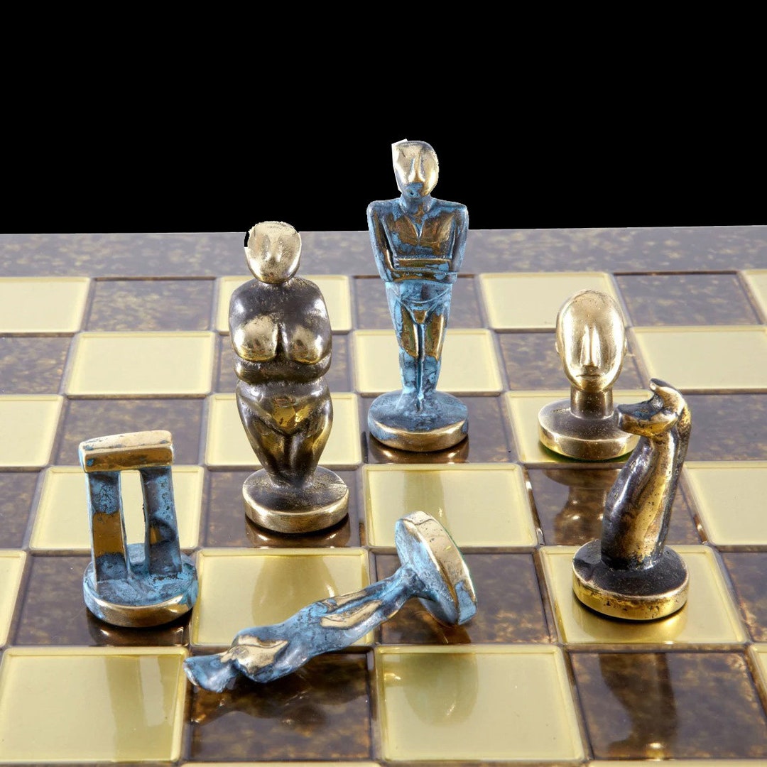 Cycladic Art Solid Brass Large Chess Set Brown Chess Board Handmade in ...