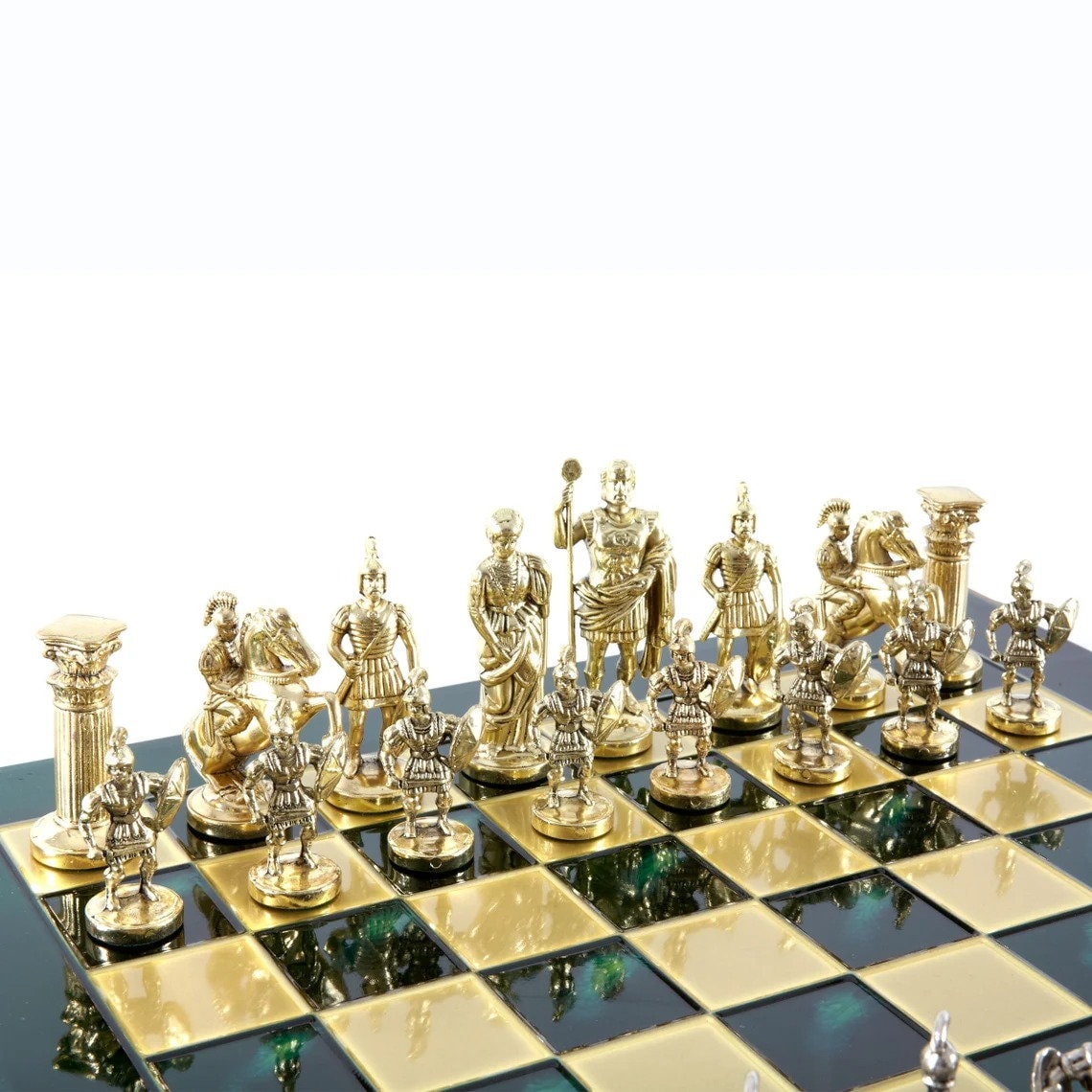 Greek Roman Period Large Chess Set - Gold and Silver Pawns - Green ...