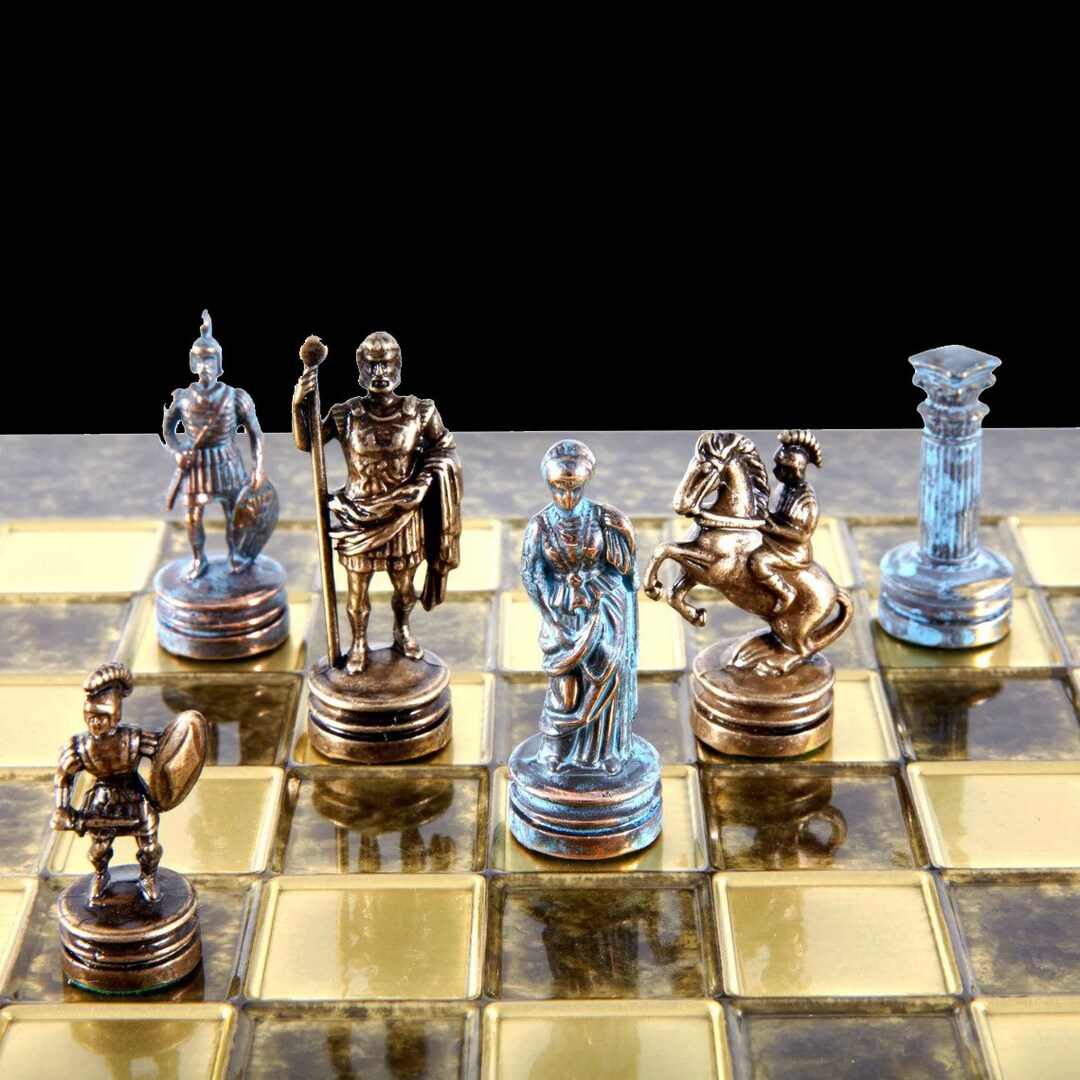 Greek Roman Period Chess Set - Blue and Copper Pawns - Brown Board - Etsy