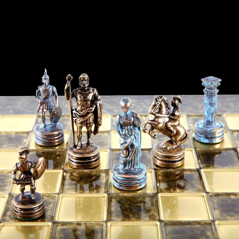 Greek Roman Period Chess Set - Blue and Copper Pawns - Brown Board - Etsy