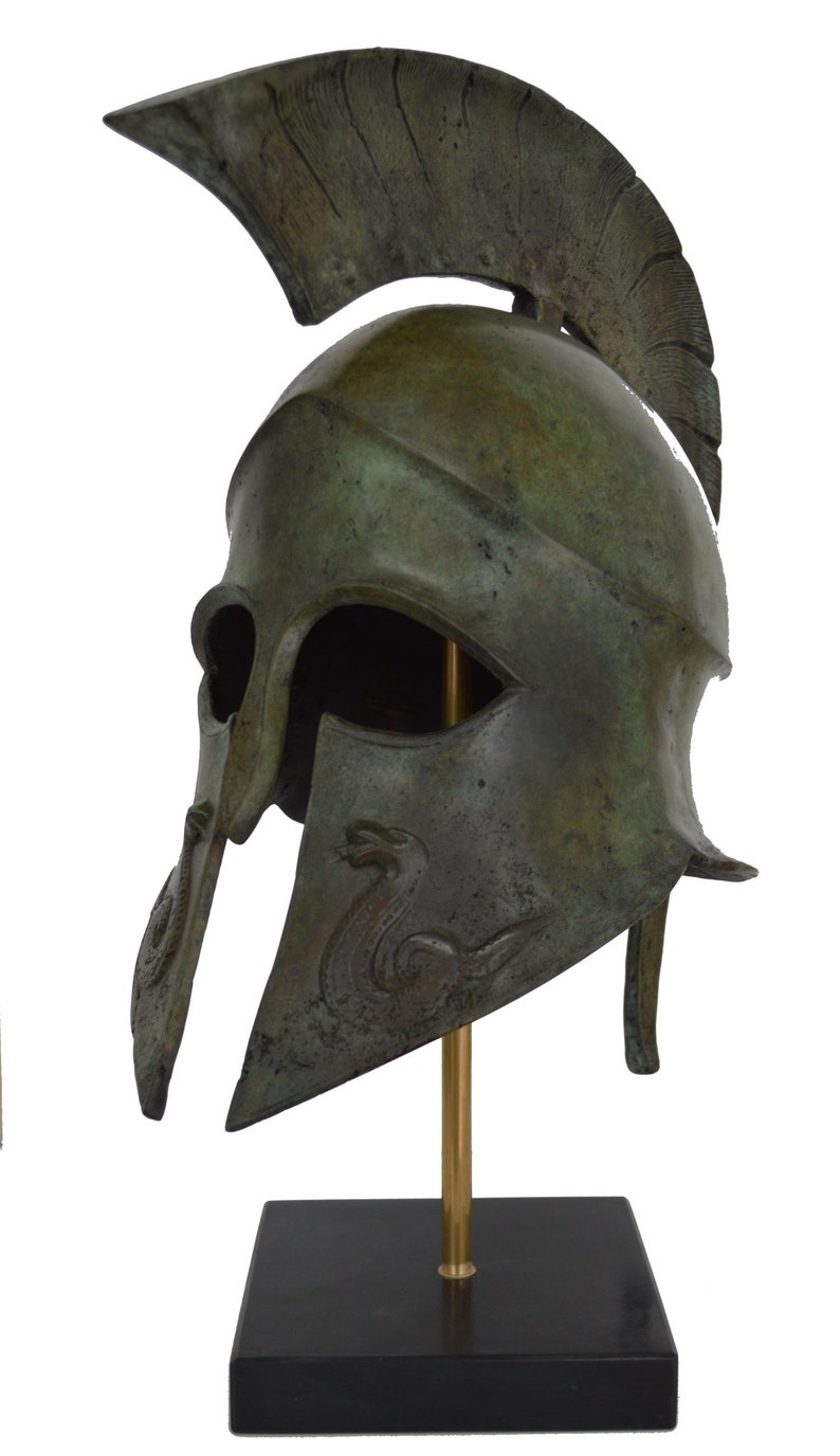 Full Size Bronze Spartan Helmet, Snake Carved Replica - Etsy