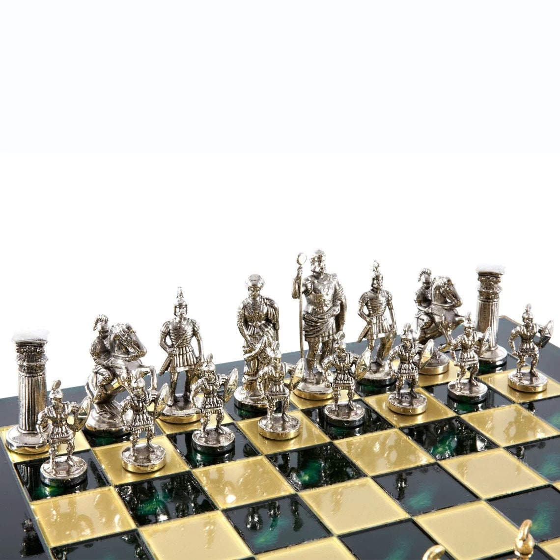 Greek Roman Period Large Chess Set - Gold and Silver Pawns - Green ...