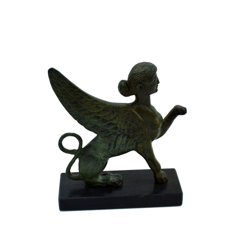 Sphinx Bronze Statue Ancient Greek Marble Based Aged Sculpture - Etsy
