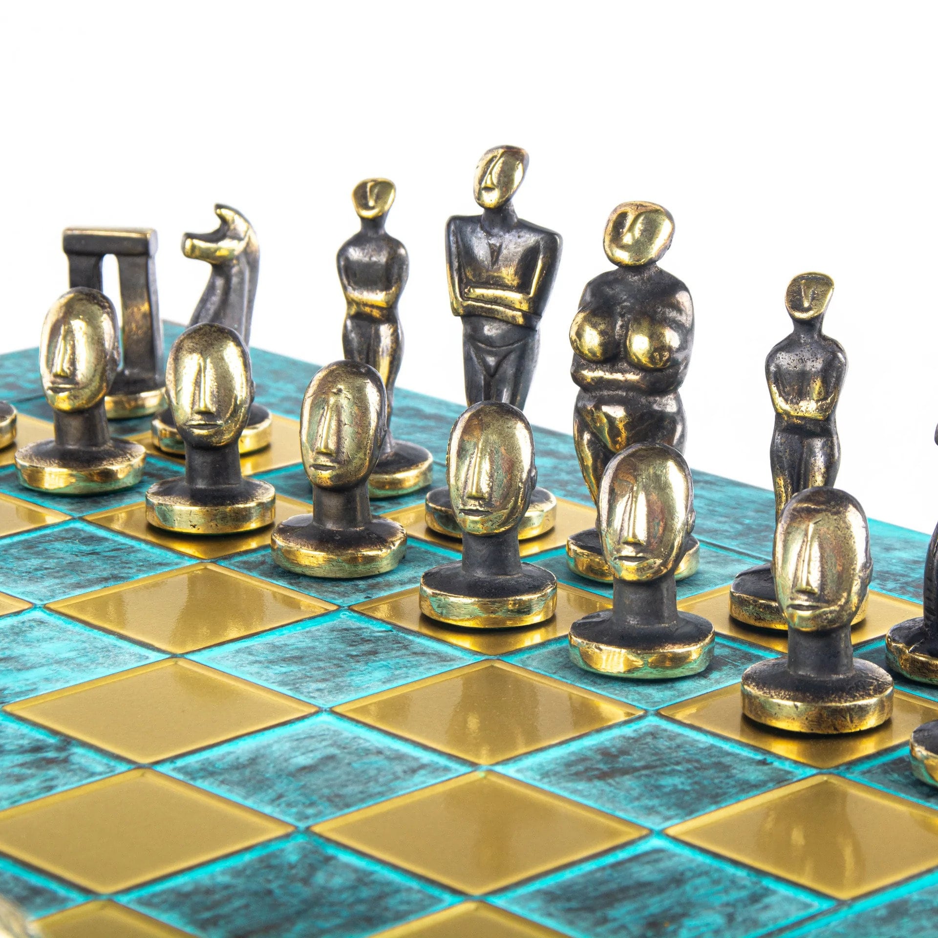 Cycladic Art Solid Brass Large Chess Set Blue Oxidized Board Handmade ...