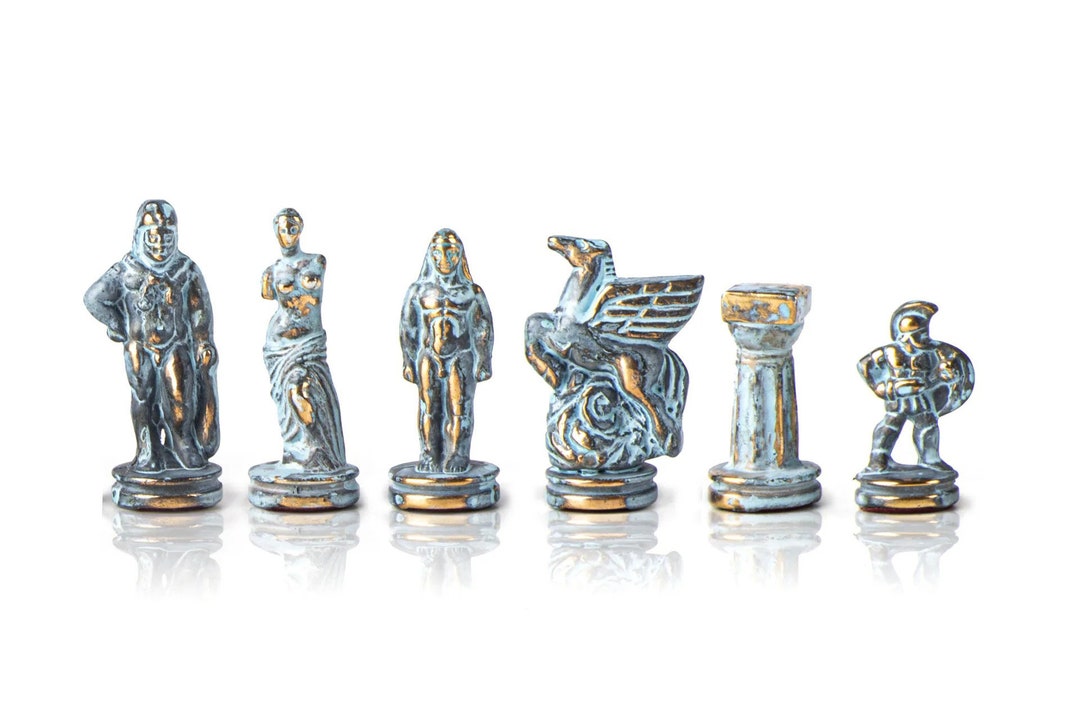 Spartan Warriors Small Chess Set - Blue and Copper Pawns - Handmade in ...