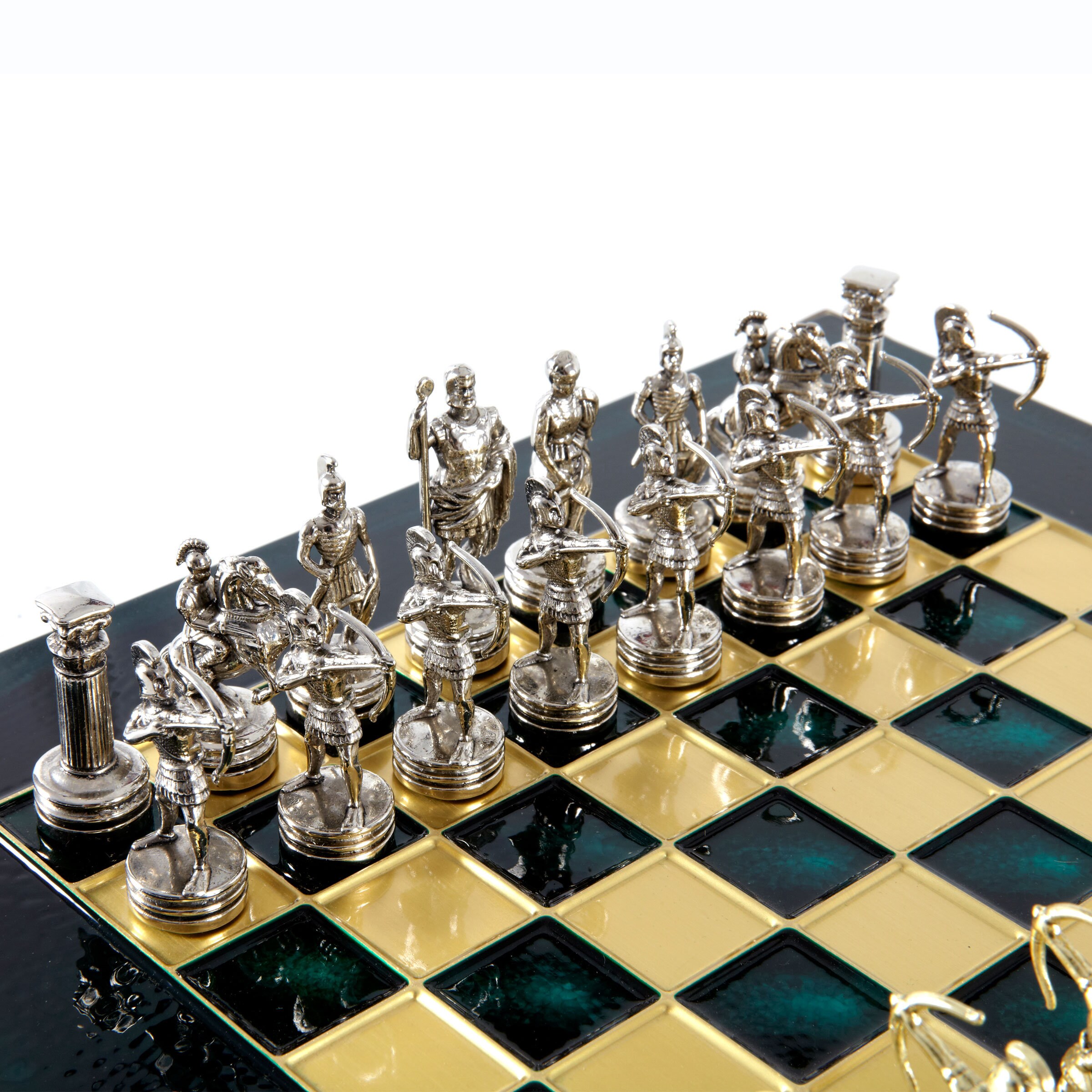 Roman Empire Small Chess Set Brass Nickel Pawns Green Chess Board - Etsy