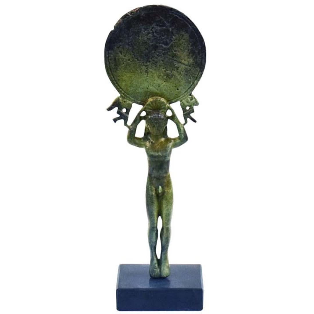 Ancient Greek Bronze Mirror With a Support in the Form of a Young Man ...
