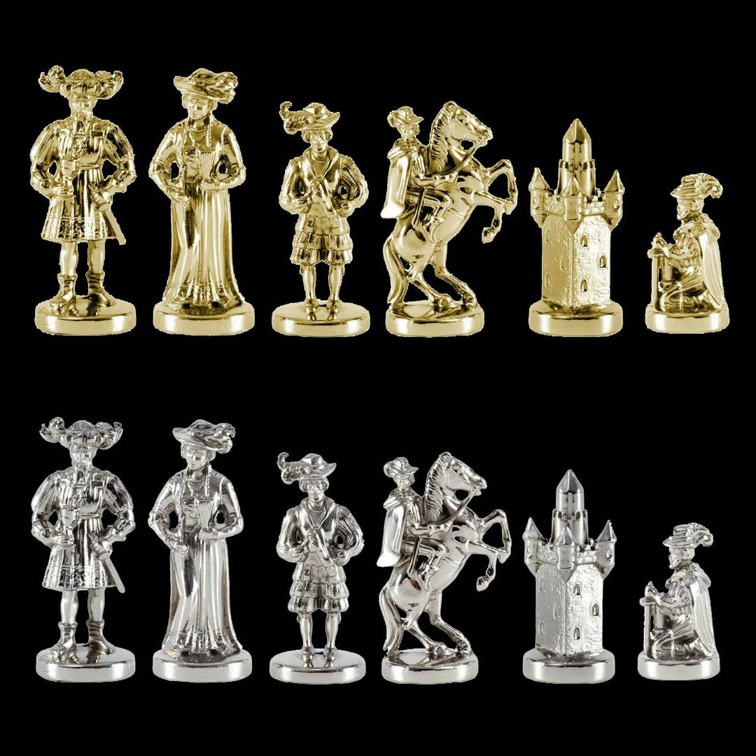 Medieval Knights Chess Set - Gold and Silver Pawns - Handmade in Greece ...